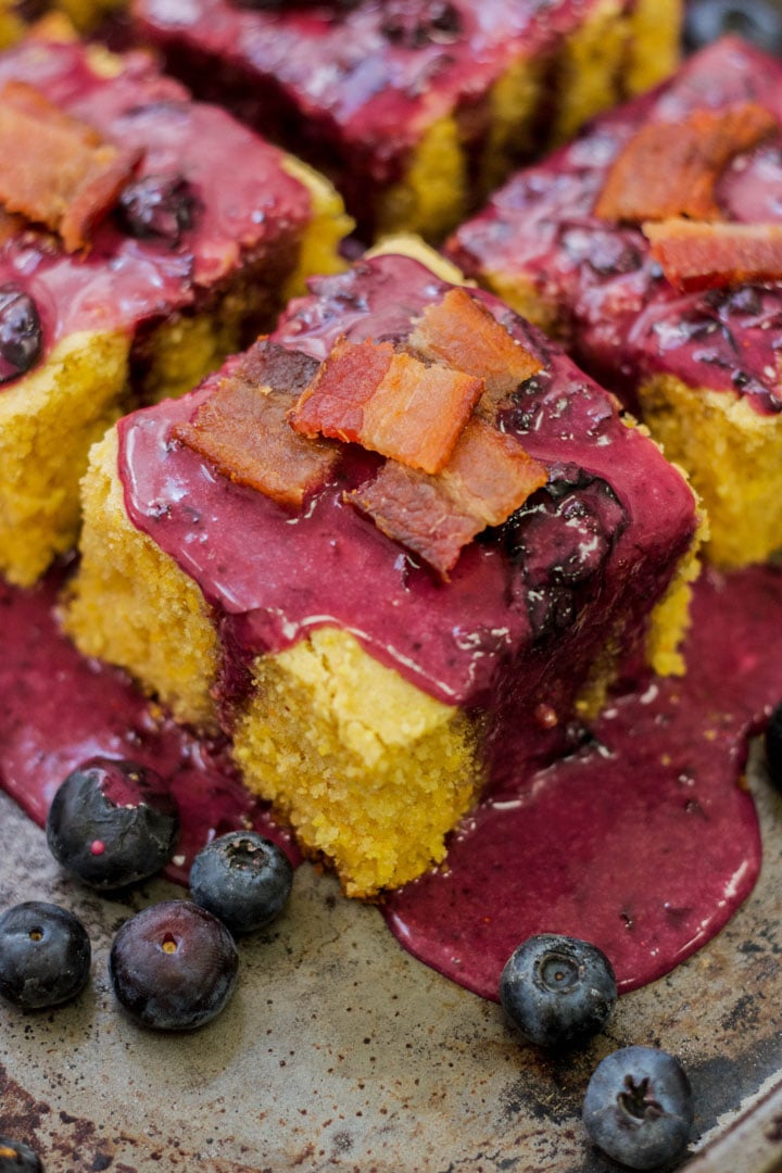 Spicy Cornbread with Blueberry Bacon Maple Glaze